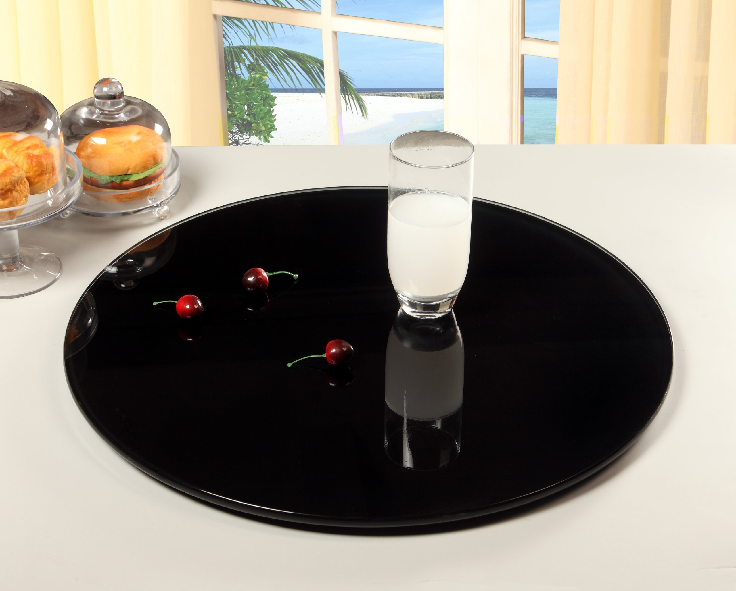 Chintaly Imports Lazy Susan Round Rotating Tray, 24-Inch, Glass/Black