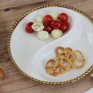 Gold and White Beaded Sectioned Serving Platter