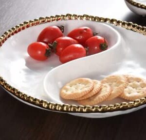 Gold and White Beaded Sectioned Serving Platter