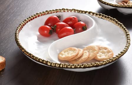 Gold and White Beaded Sectioned Serving Platter