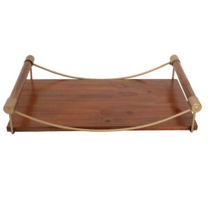 The Urban Port 15-Inch Rectangular Wood Serving Tray with Matte Gold Trim, Brown and Gold