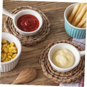 CIYODO 4pcs Seasoning Dish with Handle Ceramic Sauce Dish Soy Sauce Bowl Saucer Plate Ceramic Pinch Bowls Chip and Dip Bowl Mini Food Restaurant Supplies White Ceramics Snack Bowl Sushi