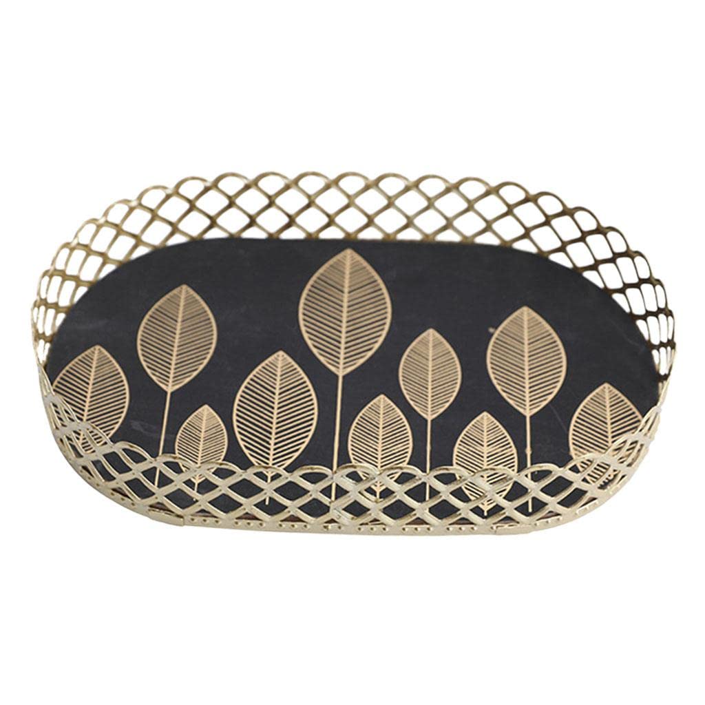 Multi-Purpose Storage Tray Jewelry Store Basket Decorative Tray Photography Prop Makeup Tray for Dresser Home Accessories, Black Small Leaves