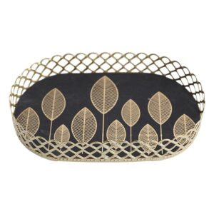 Multi-Purpose Storage Tray Jewelry Store Basket Decorative Tray Photography Prop Makeup Tray for Dresser Home Accessories, Black Small Leaves