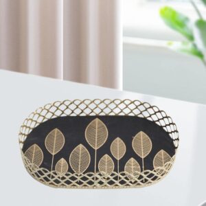 Multi-Purpose Storage Tray Jewelry Store Basket Decorative Tray Photography Prop Makeup Tray for Dresser Home Accessories, Black Small Leaves