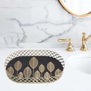 Multi-Purpose Storage Tray Jewelry Store Basket Decorative Tray Photography Prop Makeup Tray for Dresser Home Accessories, Black Small Leaves