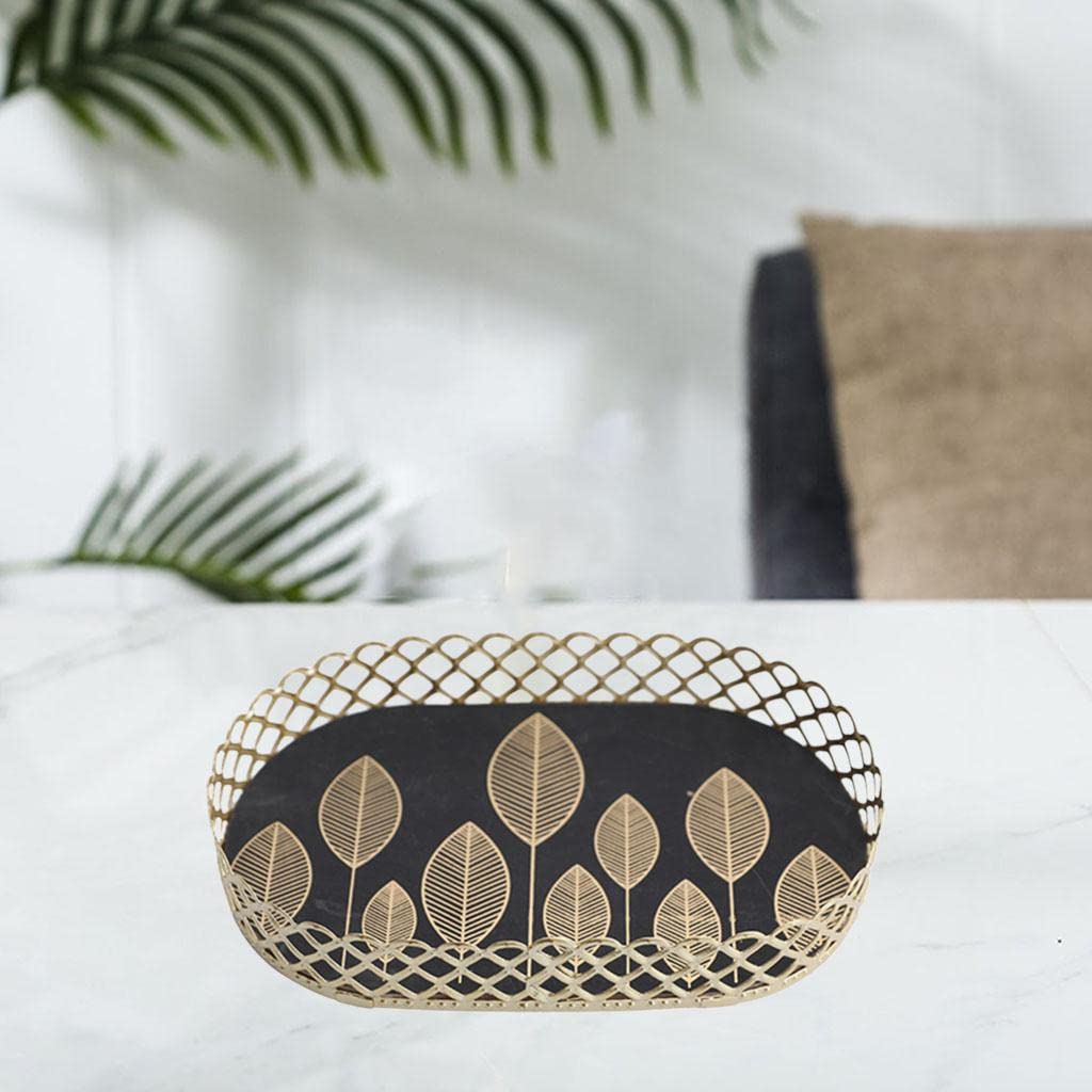 Multi-Purpose Storage Tray Jewelry Store Basket Decorative Tray Photography Prop Makeup Tray for Dresser Home Accessories, Black Small Leaves