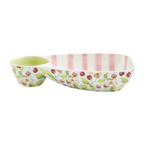 mud pie cherry chip & dip set, 2 1/2" x 12", multi