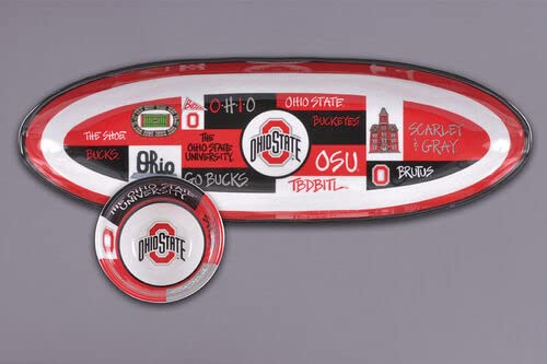 Magnolia Lane Ohio State University Go Bucks Chip and Dip, Set of 2, Melamine, Kitchen Accessories