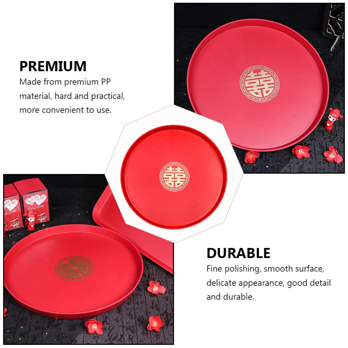 Cabilock 2 pieces Chinese Wedding Serving chinese new year snack tray chinese new year platter chinese new year candy tray Tray Platter: Red