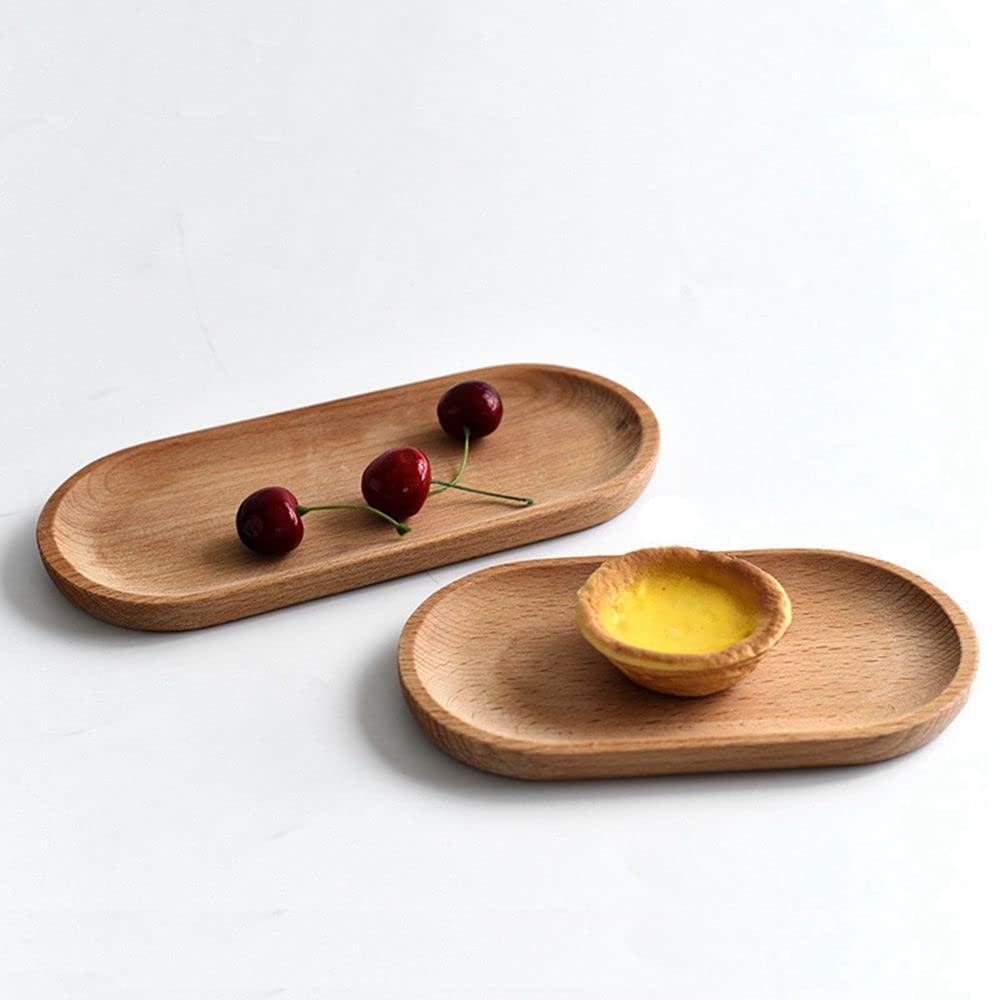 Beech Wood Plates Cheese Plate, Sushi Snack Tray Dessert Dish Solid Oval Plates for Coffee, Tea, Fruit, Plant Pot(S)