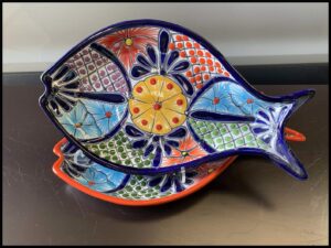 talavera fish shaped serving platter, appetizer plate