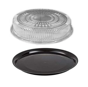 durable packaging 12" flat black plastic catering tray w/dome lid 10 sets - disposable party trays (pack of 10)