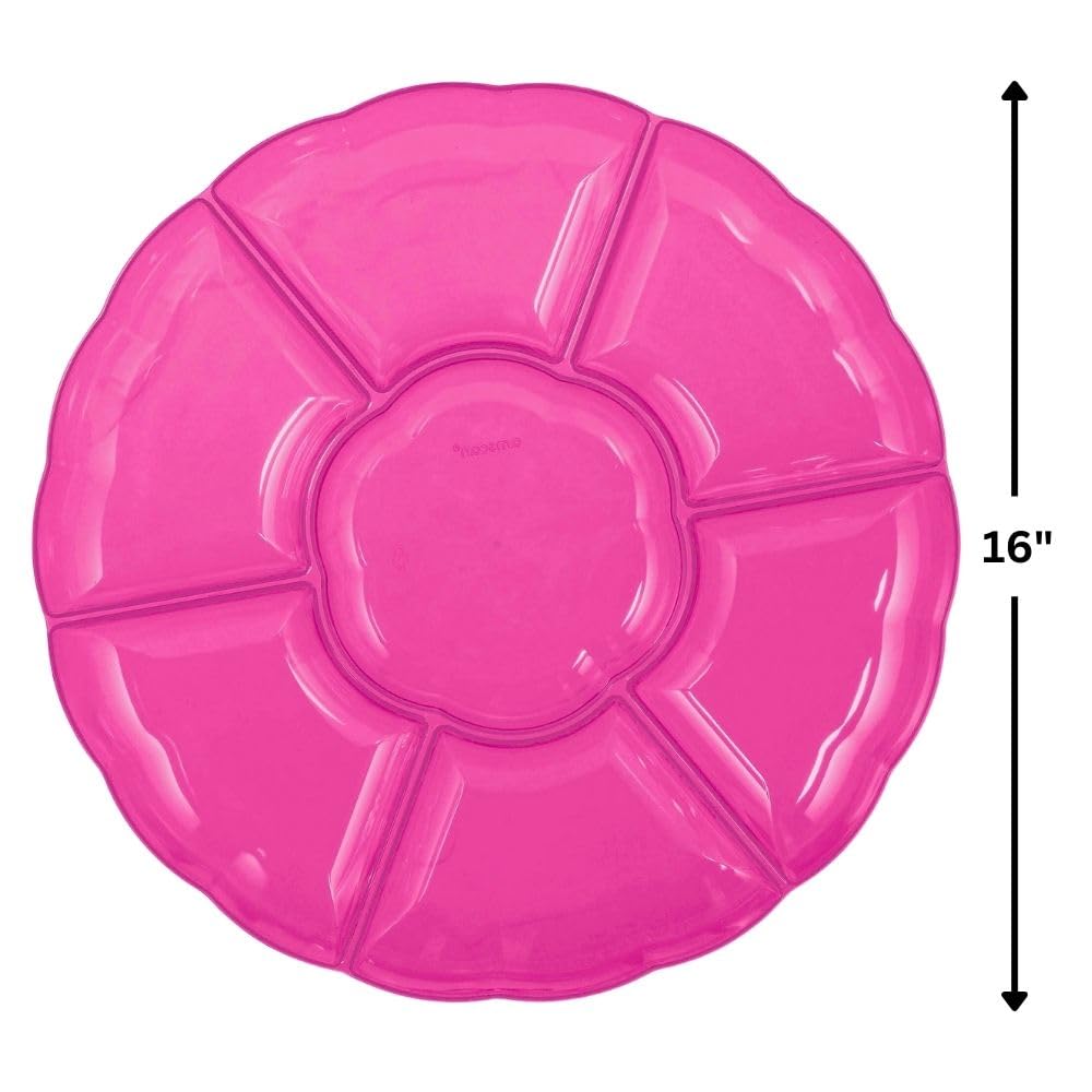 Premium Pink Plastic Compartment Chip & Dip Tray - 16" (Pack Of 1) - Unique, Elegant & Durable Serveware For Parties, Appetizers & Snacks