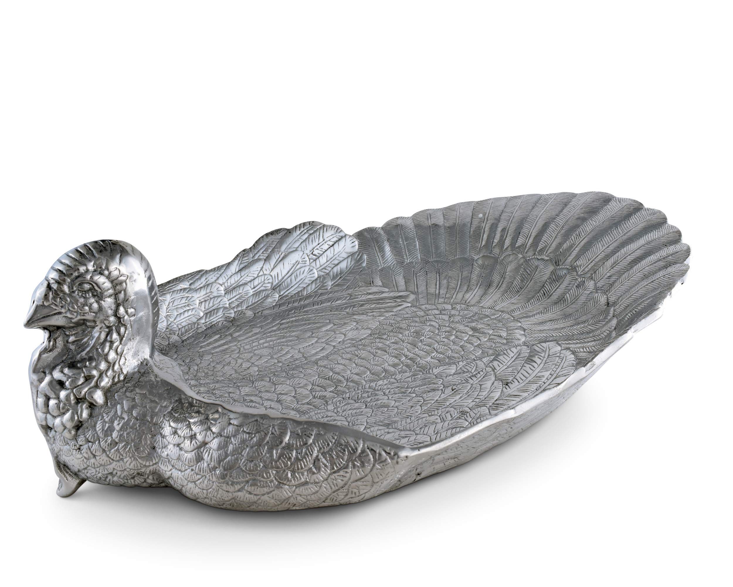 Arthur Court Designs Aluminum Metal Thanksgiving Turkey Large Heavy Serving Tray/Platter - Full Turkey Tray - Holiday Platter 24 inch x 18 inch x 7.5 inch