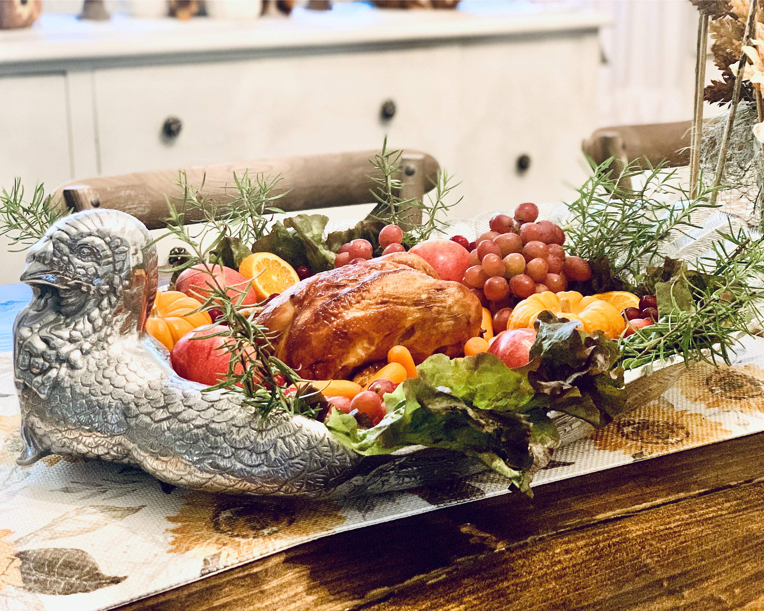 Arthur Court Designs Aluminum Metal Thanksgiving Turkey Large Heavy Serving Tray/Platter - Full Turkey Tray - Holiday Platter 24 inch x 18 inch x 7.5 inch