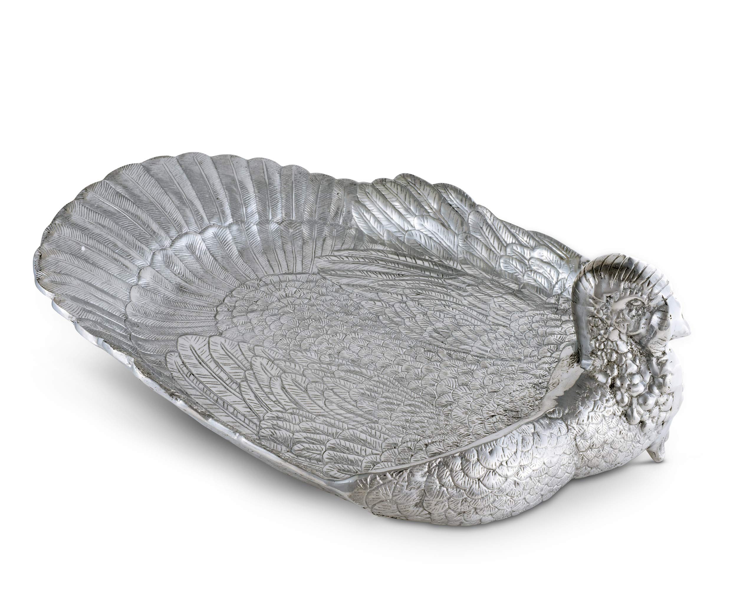 Arthur Court Designs Aluminum Metal Thanksgiving Turkey Large Heavy Serving Tray/Platter - Full Turkey Tray - Holiday Platter 24 inch x 18 inch x 7.5 inch