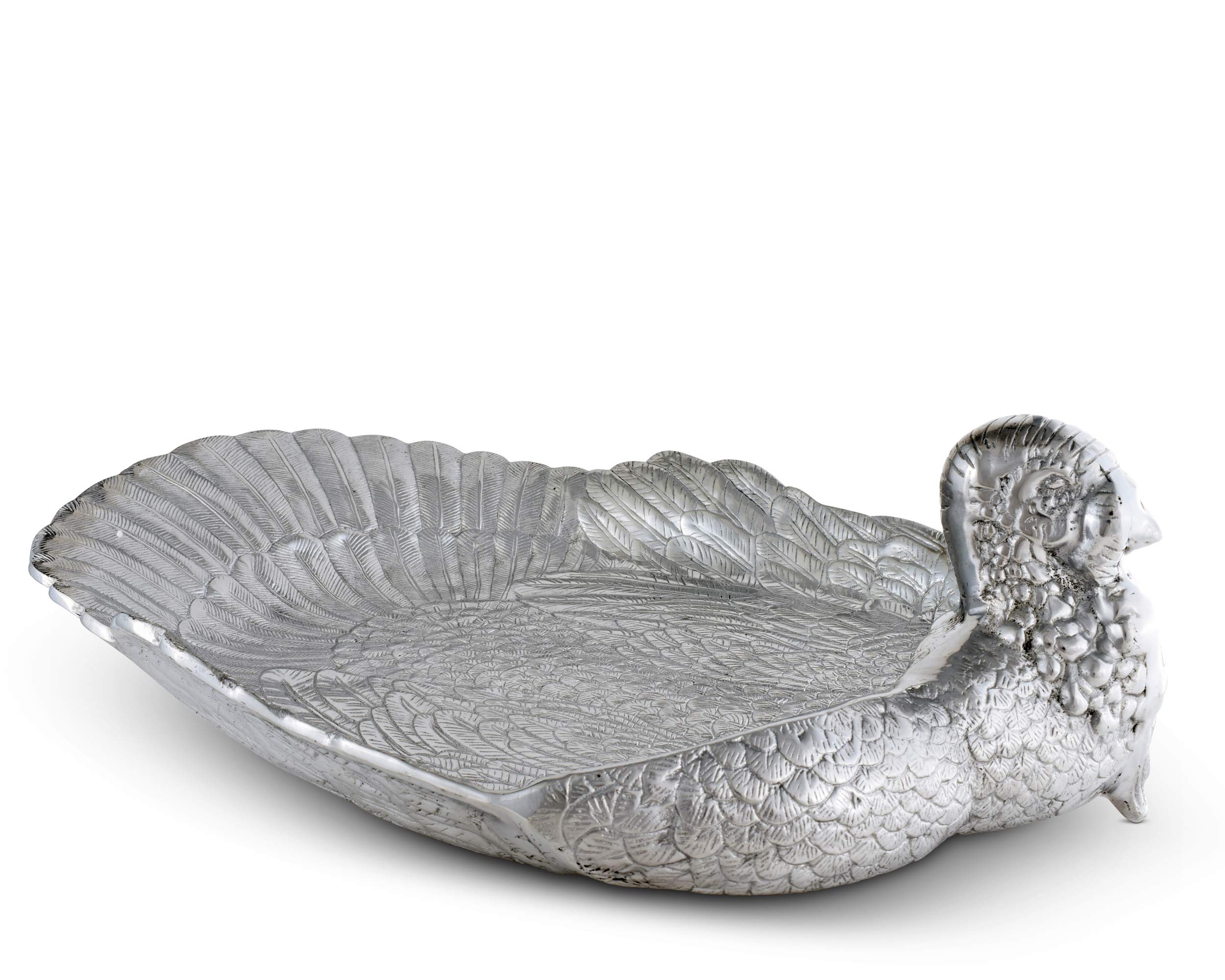 Arthur Court Designs Aluminum Metal Thanksgiving Turkey Large Heavy Serving Tray/Platter - Full Turkey Tray - Holiday Platter 24 inch x 18 inch x 7.5 inch