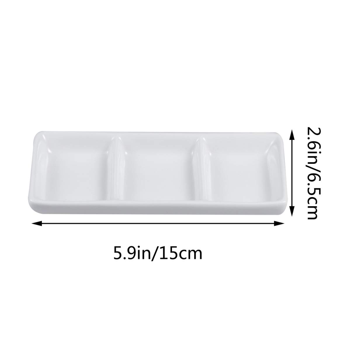 DOITOOL 2 Pcs White Ceramic Serving Platter Pure White Ceramic 3- Compartment Appetizer Serving Tray Rectangular Divided Sauce Dishes for Spice Dish Soy Sauce (15cm x 6. 5cm/ White)