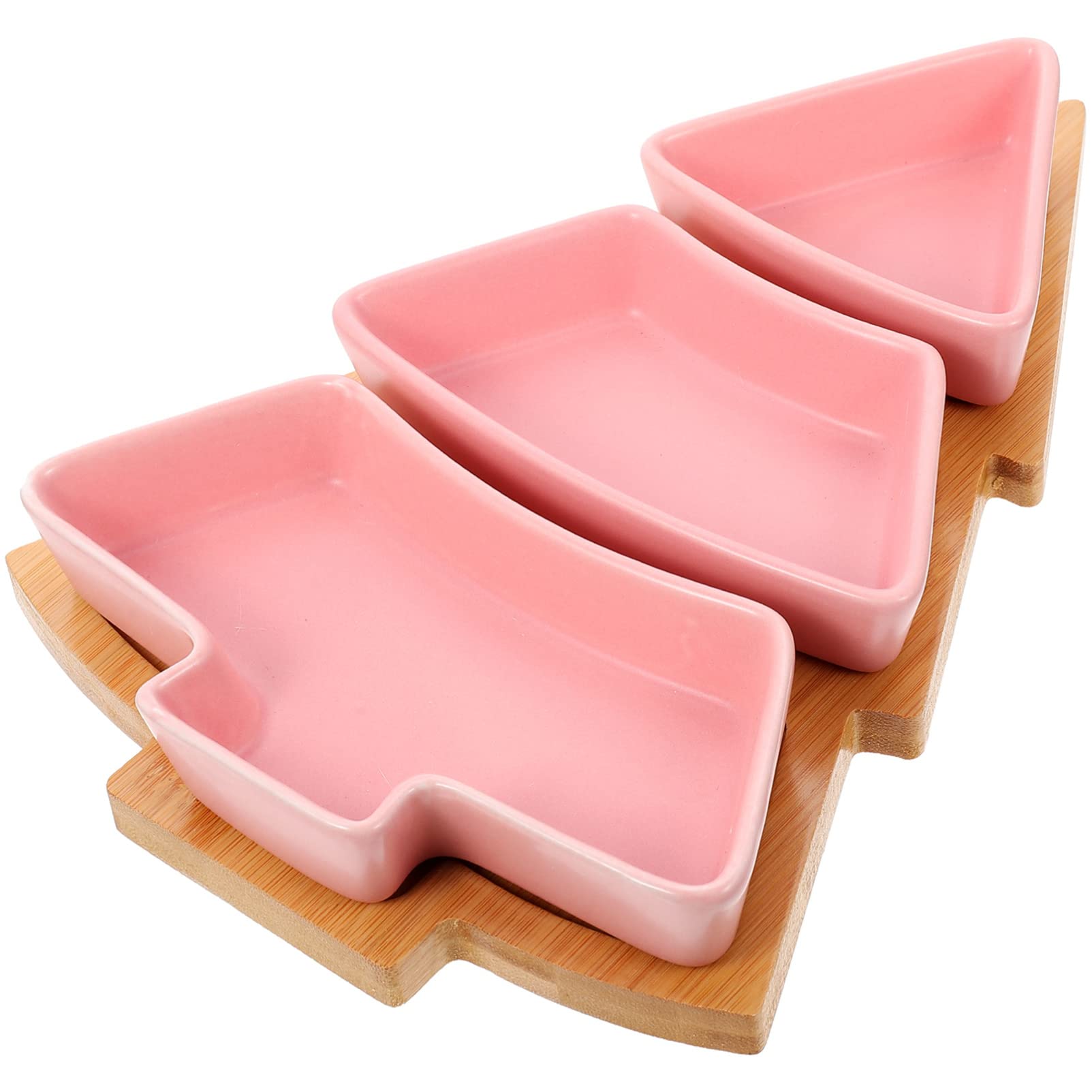 Angoily Christmas Tree Shaped Platter Ceramic Christmas Serving Tray for Entertaining, Food Serving Platter with Base for Appetizer, Snacks, Fruit, Candy Dessert for Xmas Party (Pink,26.4cm)