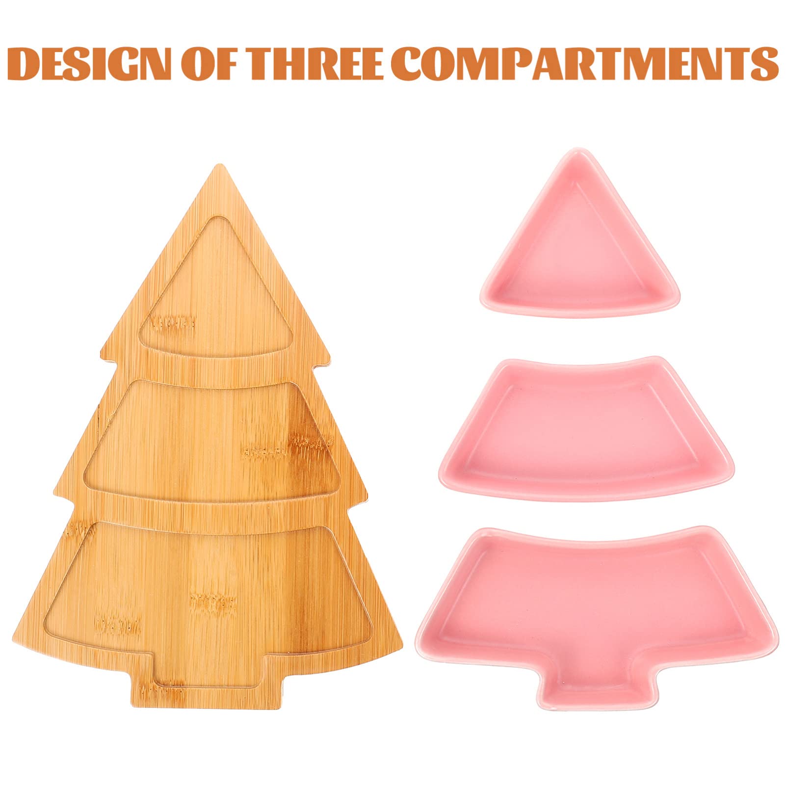 Angoily Christmas Tree Shaped Platter Ceramic Christmas Serving Tray for Entertaining, Food Serving Platter with Base for Appetizer, Snacks, Fruit, Candy Dessert for Xmas Party (Pink,26.4cm)