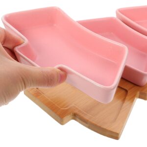 Angoily Christmas Tree Shaped Platter Ceramic Christmas Serving Tray for Entertaining, Food Serving Platter with Base for Appetizer, Snacks, Fruit, Candy Dessert for Xmas Party (Pink,26.4cm)