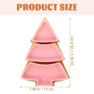 Angoily Christmas Tree Shaped Platter Ceramic Christmas Serving Tray for Entertaining, Food Serving Platter with Base for Appetizer, Snacks, Fruit, Candy Dessert for Xmas Party (Pink,26.4cm)