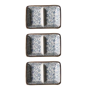 cabilock 3pcs seasoning dish sushi dishes 2- gird sauce dish small serving dish saucer dish japanese soy sauce japan snacks seafood dishes butter tray condiment tray ceramics grid dip