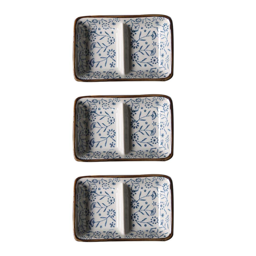 Cabilock 3pcs Seasoning Dish Sushi Dishes 2- Gird Sauce Dish Small Serving Dish Saucer Dish Japanese Soy Sauce Japan Snacks Seafood Dishes Butter Tray Condiment Tray Ceramics Grid Dip