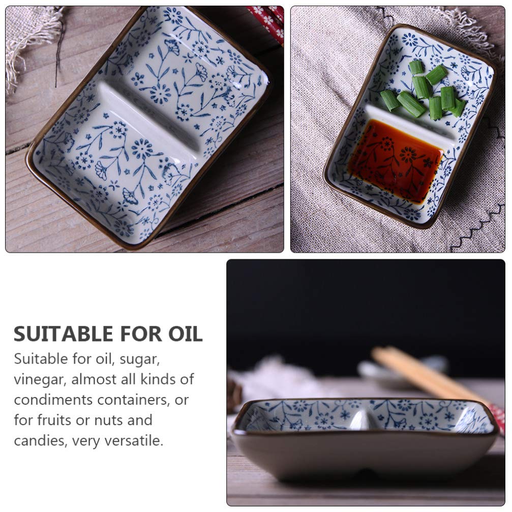 Cabilock 3pcs Seasoning Dish Sushi Dishes 2- Gird Sauce Dish Small Serving Dish Saucer Dish Japanese Soy Sauce Japan Snacks Seafood Dishes Butter Tray Condiment Tray Ceramics Grid Dip