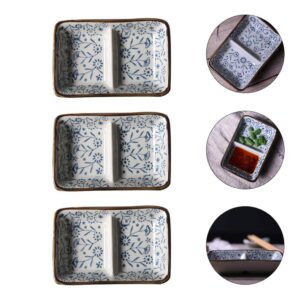 Cabilock 3pcs Seasoning Dish Sushi Dishes 2- Gird Sauce Dish Small Serving Dish Saucer Dish Japanese Soy Sauce Japan Snacks Seafood Dishes Butter Tray Condiment Tray Ceramics Grid Dip