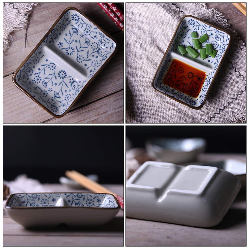 Cabilock 3pcs Seasoning Dish Sushi Dishes 2- Gird Sauce Dish Small Serving Dish Saucer Dish Japanese Soy Sauce Japan Snacks Seafood Dishes Butter Tray Condiment Tray Ceramics Grid Dip