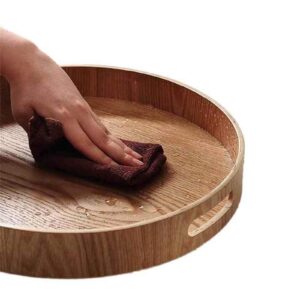 16 Inch Round Serving Tray Natural Bamboo Wood Food Tray with Cut-Out Handles for Serving Tea, Coffee, Snacks, Water, Drinks