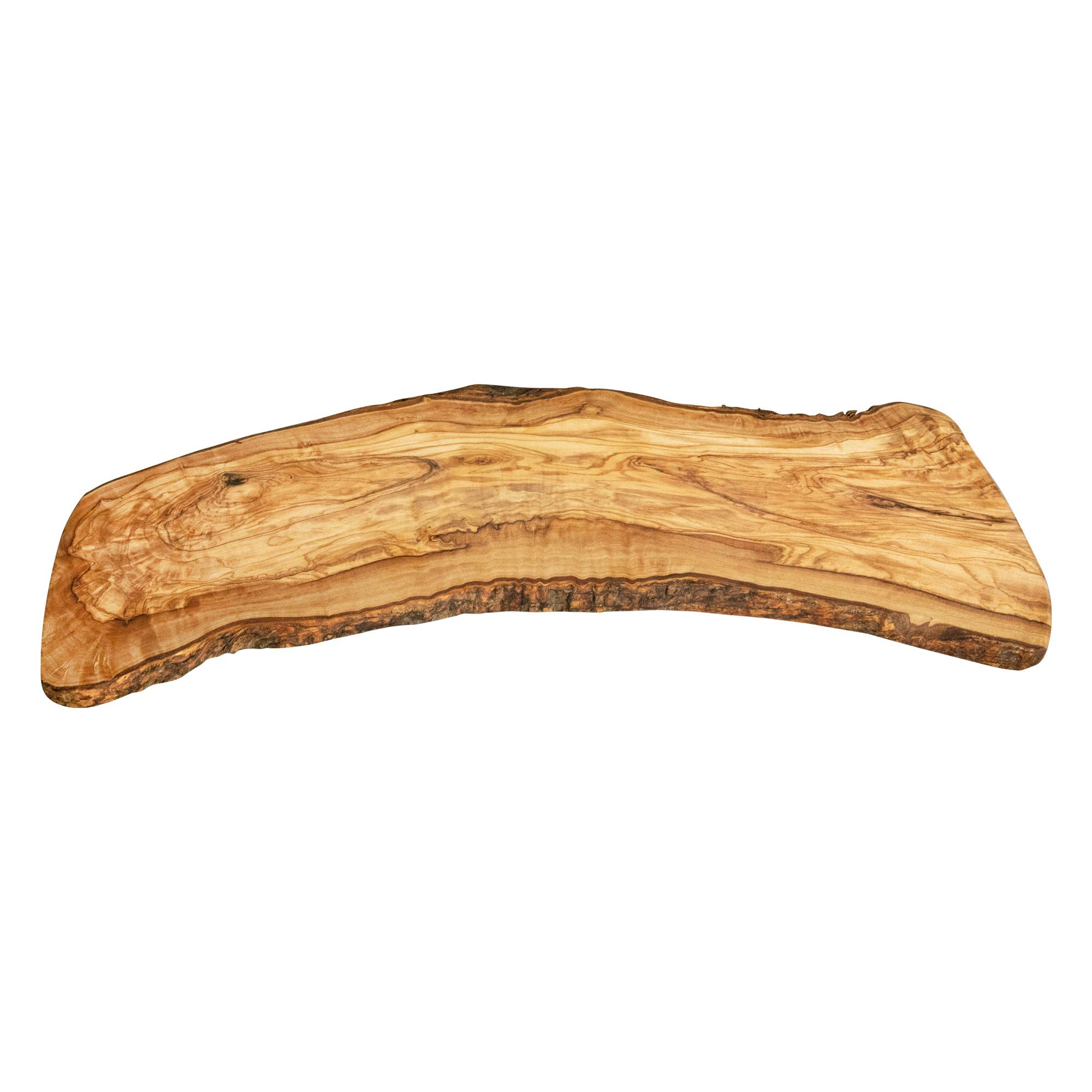 Tramanto Long Cheese Board 24 Inch Olive Wood Luxury Server, Live Bark with Raw Edge