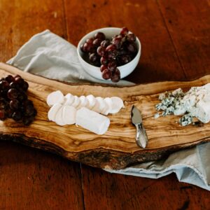 Tramanto Long Cheese Board 24 Inch Olive Wood Luxury Server, Live Bark with Raw Edge