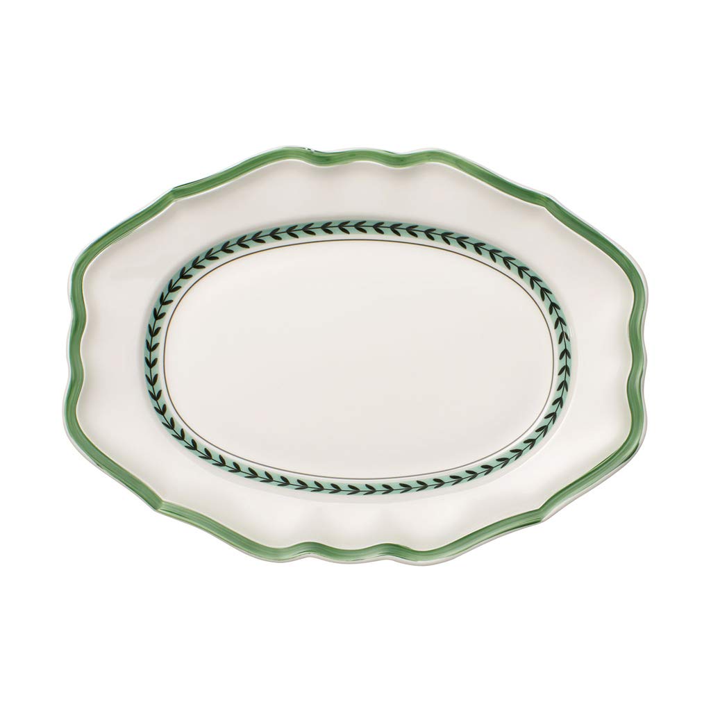 Villeroy & Boch French Garden Green Line Oval Platter, 14.5 in, Premium Porcelain, White/Green