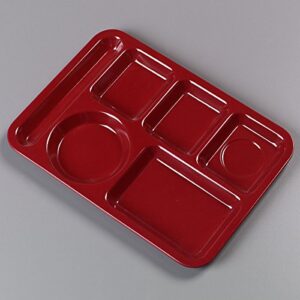 Carlisle FoodService Products Plastic Meal Tray Left-Handed Heavyweight Lunch Tray with 6-Compartments for Schools, Cafeterias, and Dining Halls, Melamine, 14 x 10 Inches, Dark Cranberry, (Pack of 12)