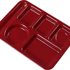 Carlisle FoodService Products Plastic Meal Tray Left-Handed Heavyweight Lunch Tray with 6-Compartments for Schools, Cafeterias, and Dining Halls, Melamine, 14 x 10 Inches, Dark Cranberry, (Pack of 12)