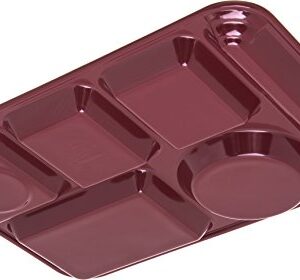 Carlisle FoodService Products Plastic Meal Tray Left-Handed Heavyweight Lunch Tray with 6-Compartments for Schools, Cafeterias, and Dining Halls, Melamine, 14 x 10 Inches, Dark Cranberry, (Pack of 12)