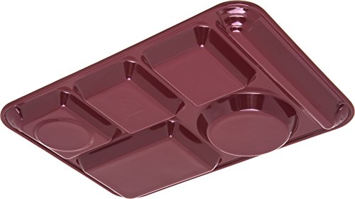 Carlisle FoodService Products Plastic Meal Tray Left-Handed Heavyweight Lunch Tray with 6-Compartments for Schools, Cafeterias, and Dining Halls, Melamine, 14 x 10 Inches, Dark Cranberry, (Pack of 12)