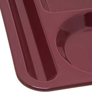 Carlisle FoodService Products Plastic Meal Tray Left-Handed Heavyweight Lunch Tray with 6-Compartments for Schools, Cafeterias, and Dining Halls, Melamine, 14 x 10 Inches, Dark Cranberry, (Pack of 12)