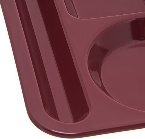 Carlisle FoodService Products Plastic Meal Tray Left-Handed Heavyweight Lunch Tray with 6-Compartments for Schools, Cafeterias, and Dining Halls, Melamine, 14 x 10 Inches, Dark Cranberry, (Pack of 12)