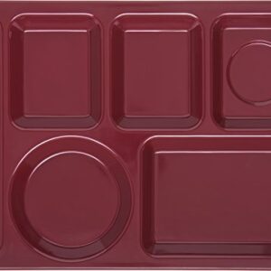 Carlisle FoodService Products Plastic Meal Tray Left-Handed Heavyweight Lunch Tray with 6-Compartments for Schools, Cafeterias, and Dining Halls, Melamine, 14 x 10 Inches, Dark Cranberry, (Pack of 12)