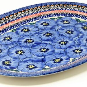 Polish Pottery Large Serving Platter in Regal Bouquet Unikat Pattern signed by Anna Madziarz from Zaklady Boleslawiec, dimensions 13.5" x 11"