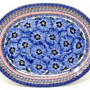 Polish Pottery Large Serving Platter in Regal Bouquet Unikat Pattern signed by Anna Madziarz from Zaklady Boleslawiec, dimensions 13.5" x 11"