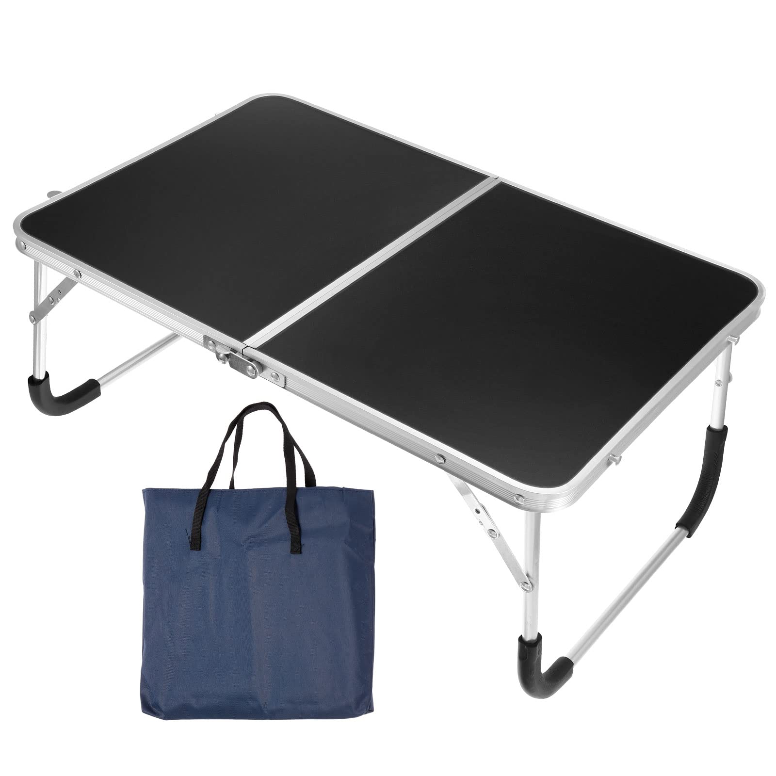 PATIKIL Foldable Laptop Table, Portable Lap Desk Picnic Bed Tray Tables Snacks Reading Working Desks with Tote Bag for Bed Sofa, Black