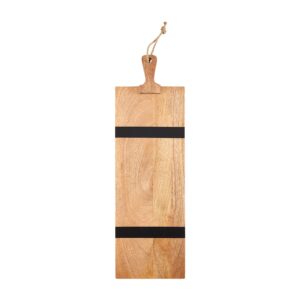 mud pie long black wooden serving board, two stripes, 26" x 8"