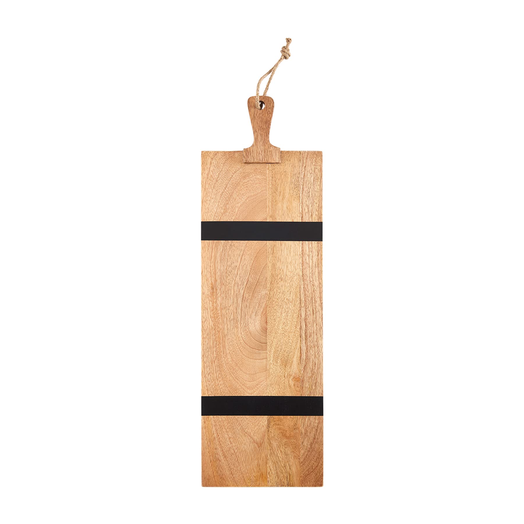 Mud Pie Long Black Wooden Serving Board, Two Stripes, 26" x 8"