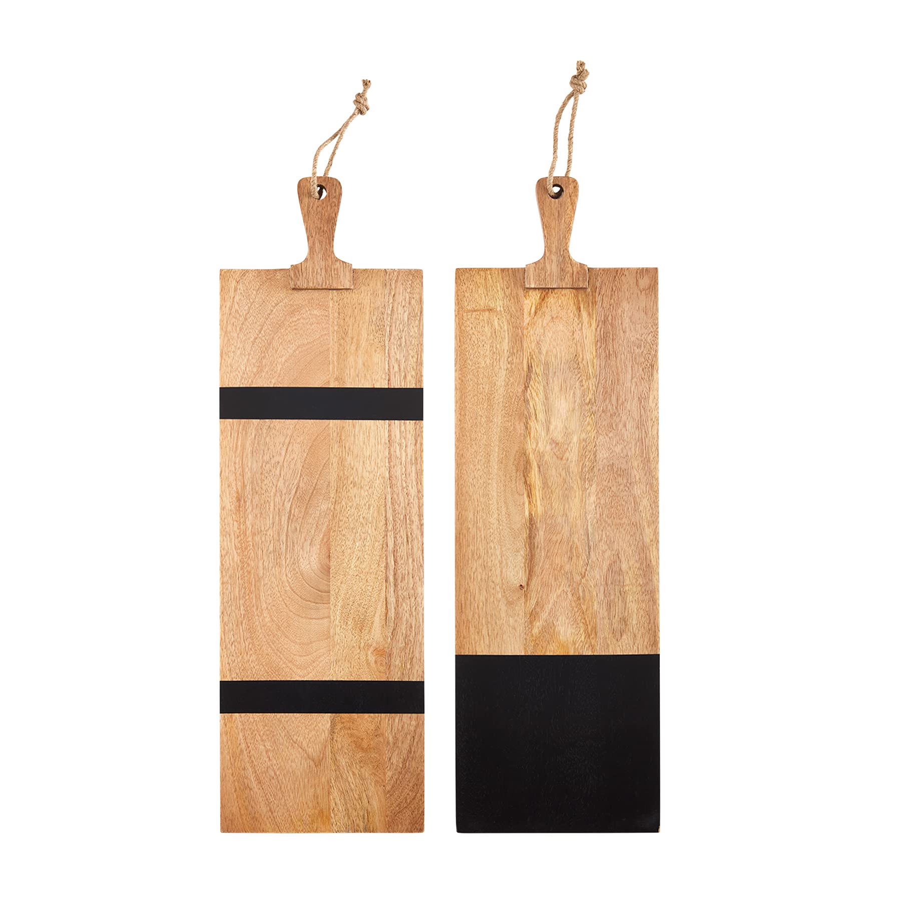 Mud Pie Long Black Wooden Serving Board, Two Stripes, 26" x 8"