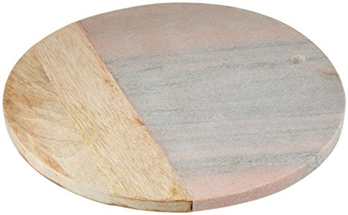 Creative Co-Op Pink/Grey Marble & Mango Wood Round Cheese Board